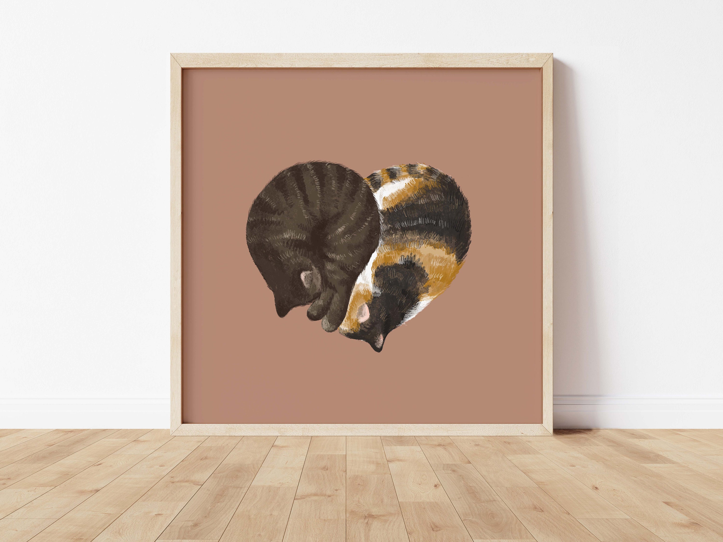Heart Shaped Cat, Couple Cat Printable Wall Art, Square Print Set ...