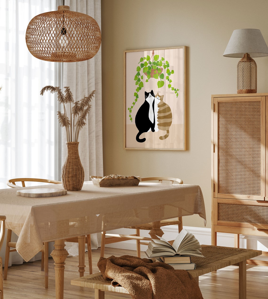 Tan Tabby Cat Art Print Tuxedo Cat Wall Art Cat Couple Cat - Etsy