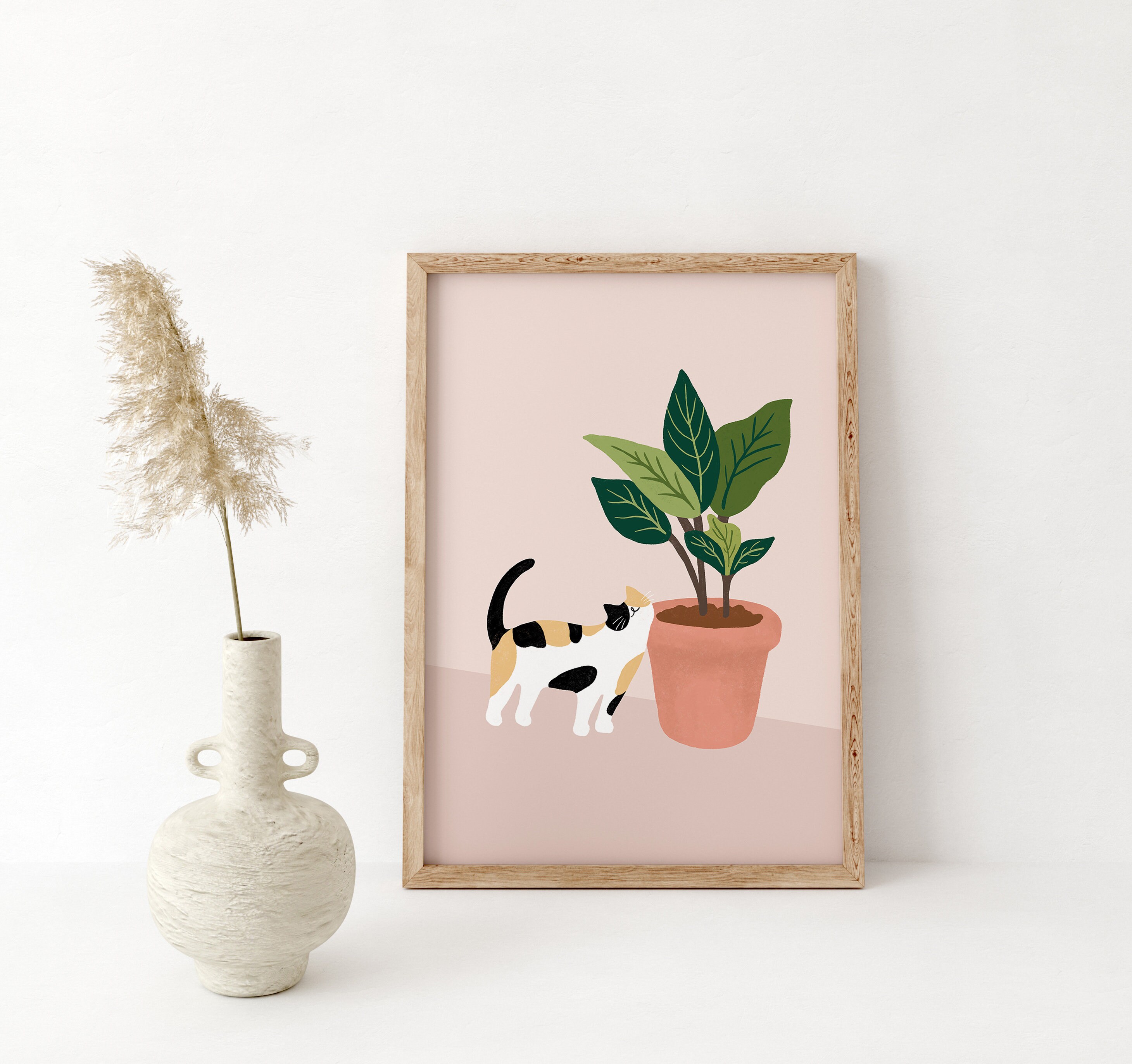 Calico Cat Poster Cat Plant Print Digital Download Cat - Etsy