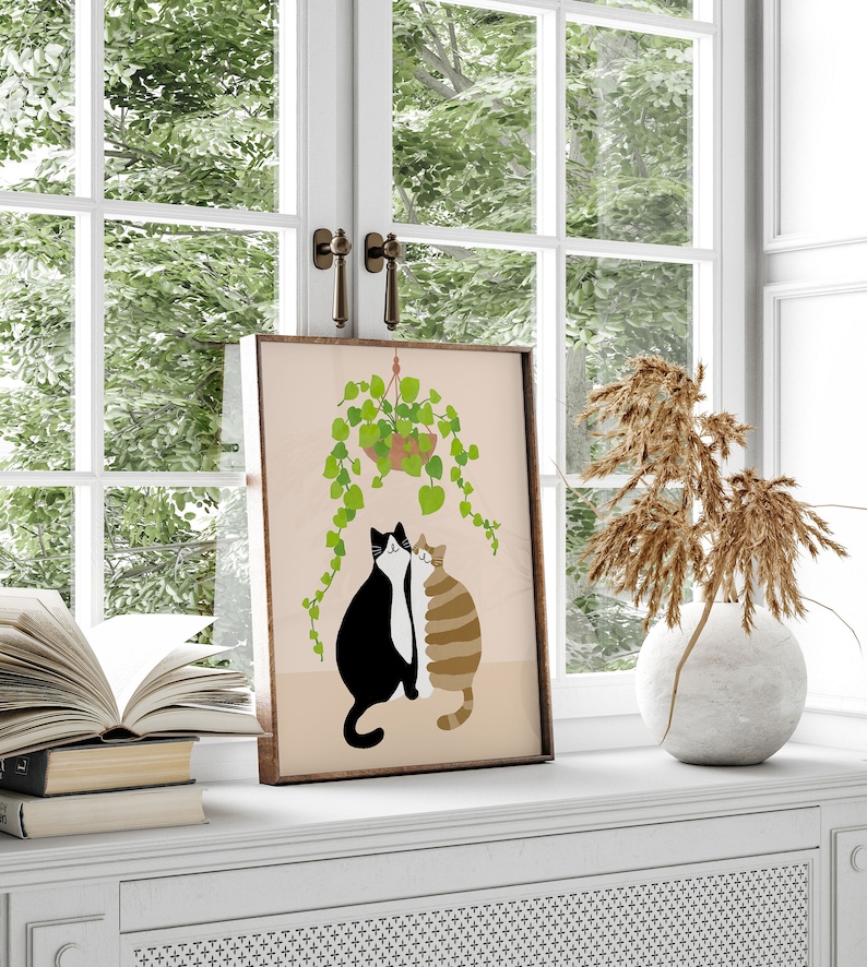 Tan Tabby Cat Art Print Tuxedo Cat Wall Art Cat Couple Cat - Etsy