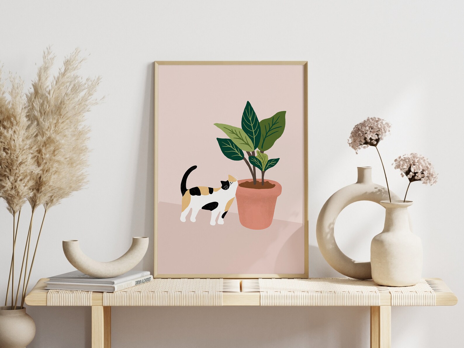Calico Cat Poster Cat Plant Print Digital Download Cat - Etsy