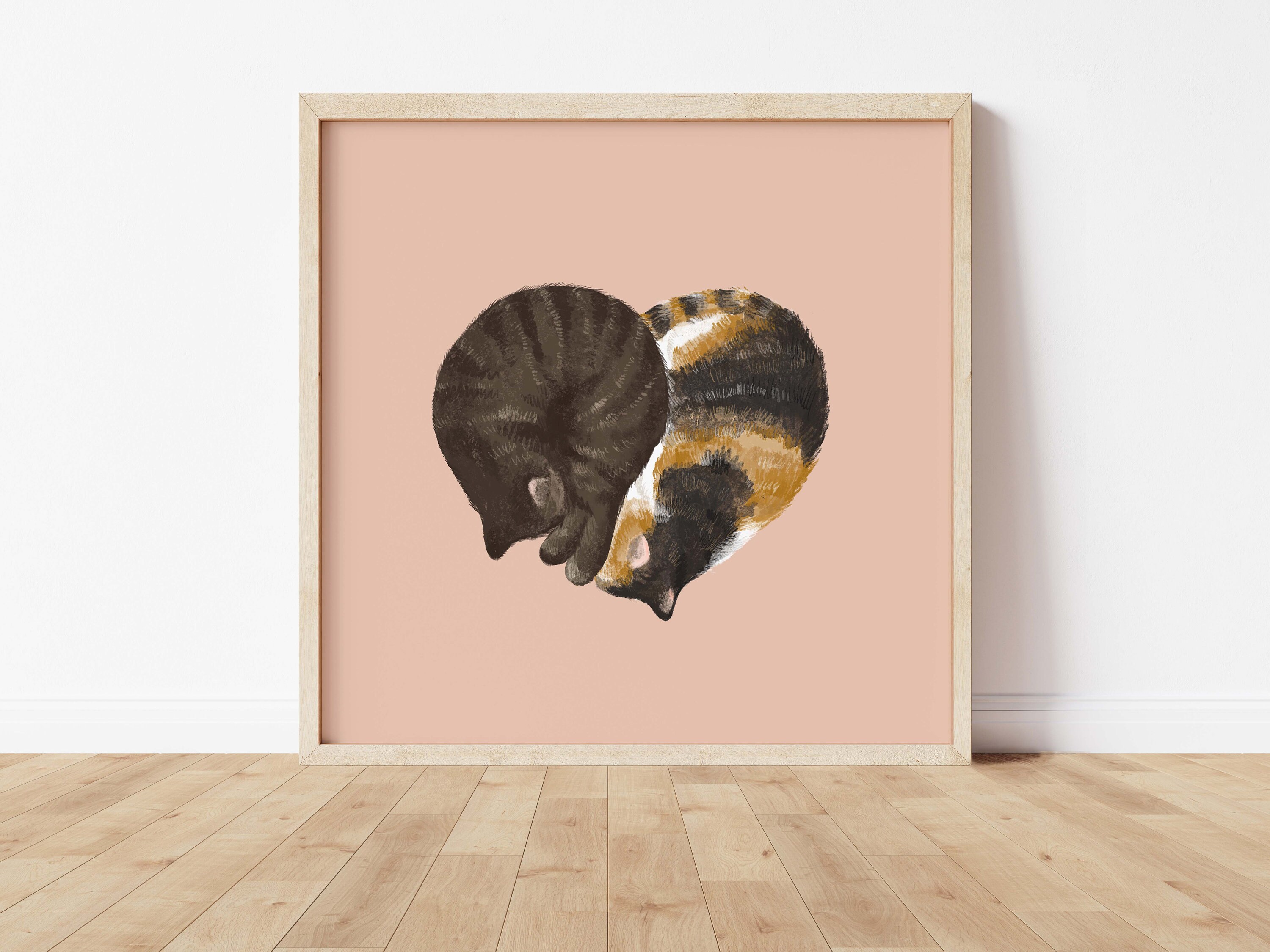 Heart Shaped Cat, Couple Cat Printable Wall Art, Square Print Set ...