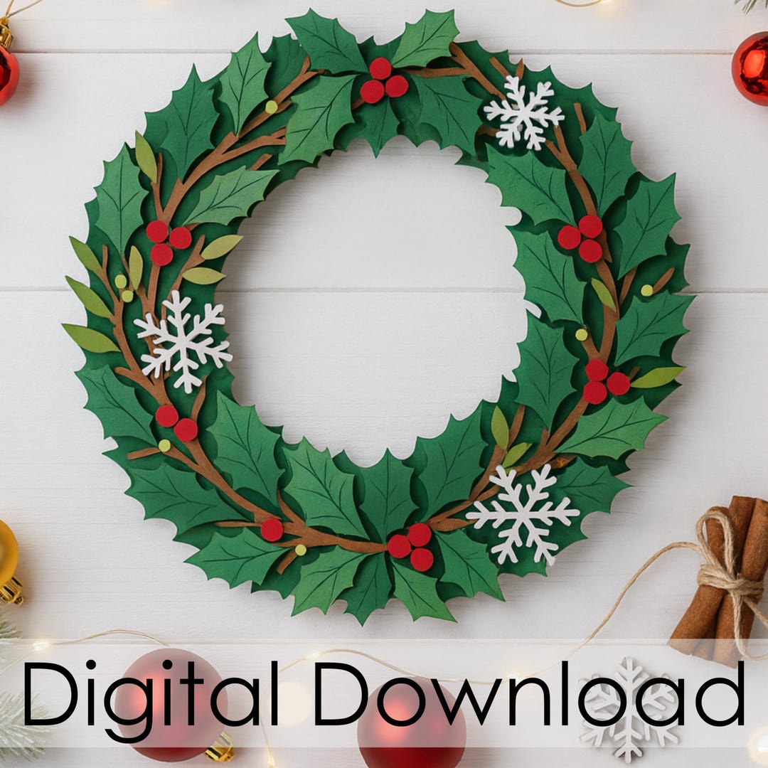 Multilayer Christmas Wreath SVG Layered Holiday Decoration Digital ...