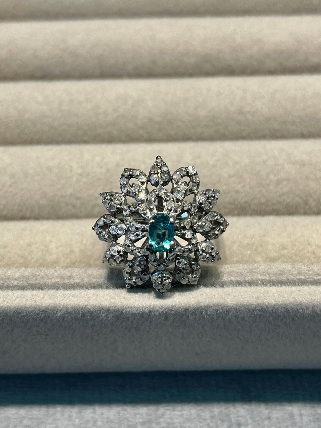 Natural Emerald Ring • Black Rhodium Silver • Polki Raw Diamond Ring ...