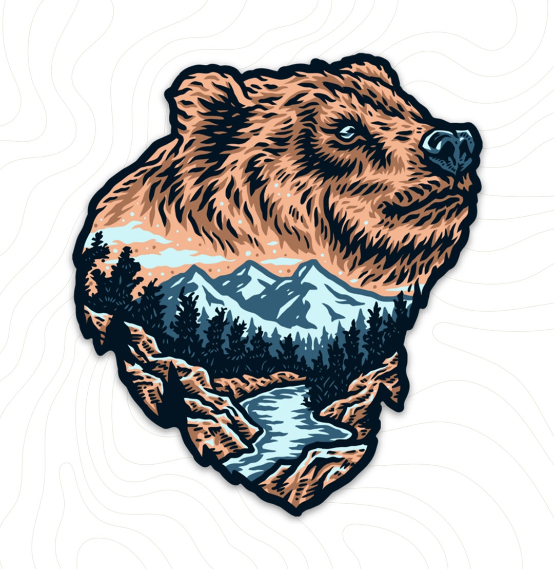 Grizzly Bear Vinyl Nature Sticker, Waterproof Vinyl Forest Lover ...