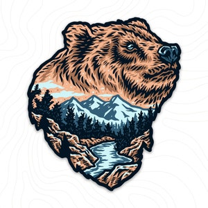 Grizzly Bear Vinyl Nature Sticker, Waterproof Vinyl Forest Lover ...
