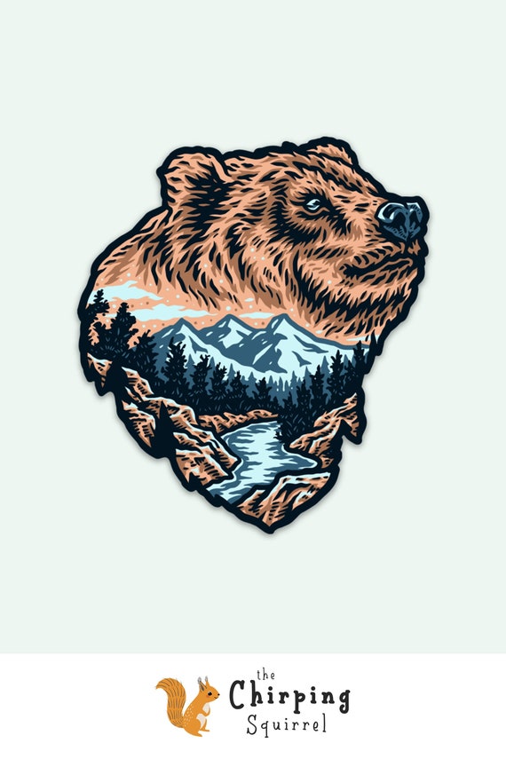 Grizzly Bear Vinyl Nature Sticker Waterproof Vinyl Forest | Etsy