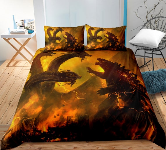 Kids Godzilla Bed Set Queenkids Dinosaur Monsters Duvet Cove | Etsy