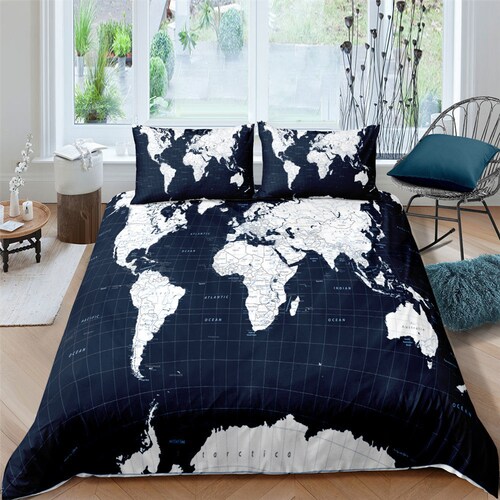 World Map Bedding Free Spirit Map Duvet Cover Set - Etsy
