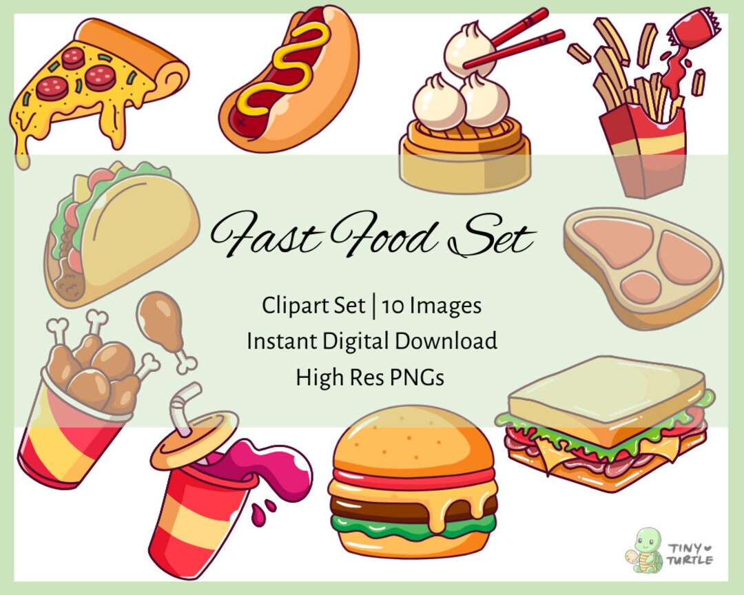 Fast Food Clipart Set PNG Clipart Images Digital Artworks Burger and ...