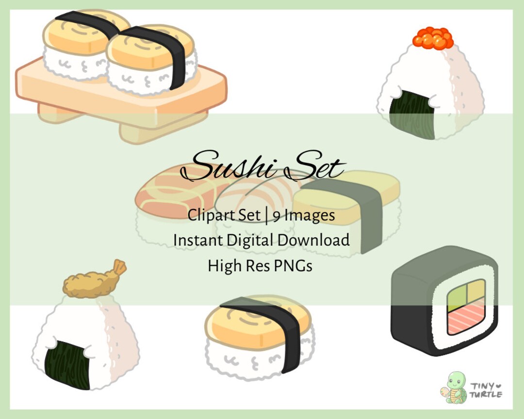 Sushi Clipart Set Handdrawn Sushi Art Clipart PNG Cute Sushi Decor ...