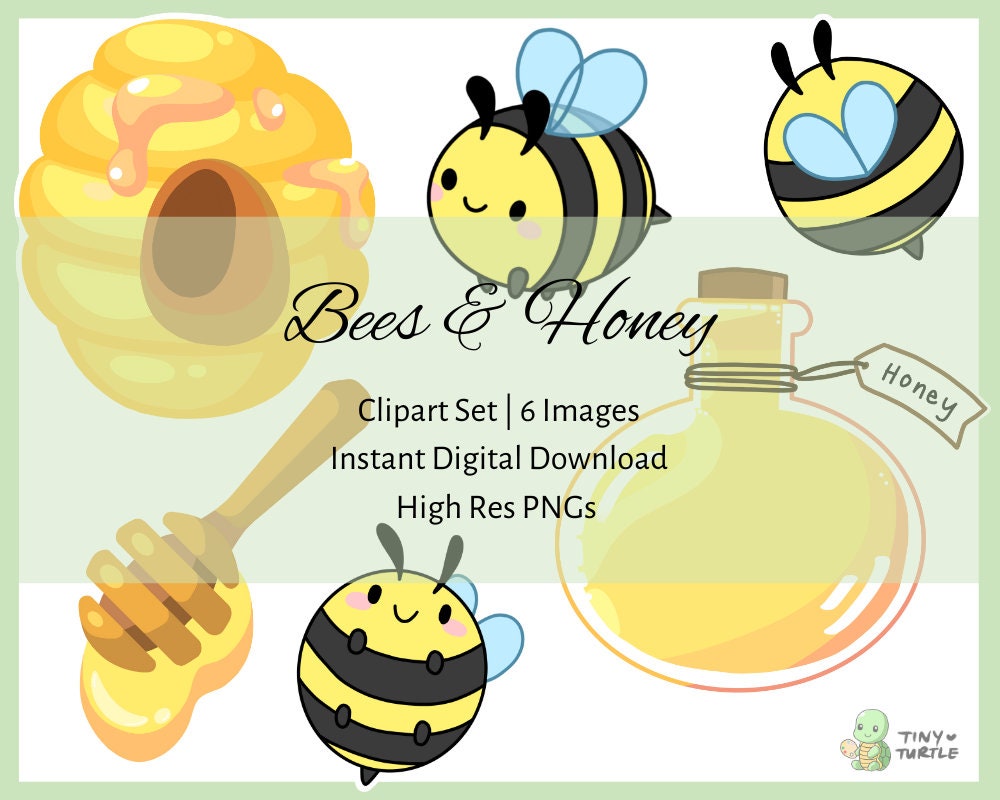 Cute Bee Themed Clipart Set Bees & Honey Kawaii Clipart Set Digital ...