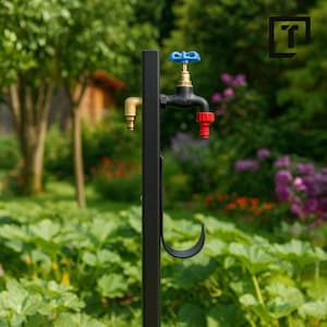 Industrial Garden Tap Stand With Hose Holder: Loft Style Metal Faucet ...