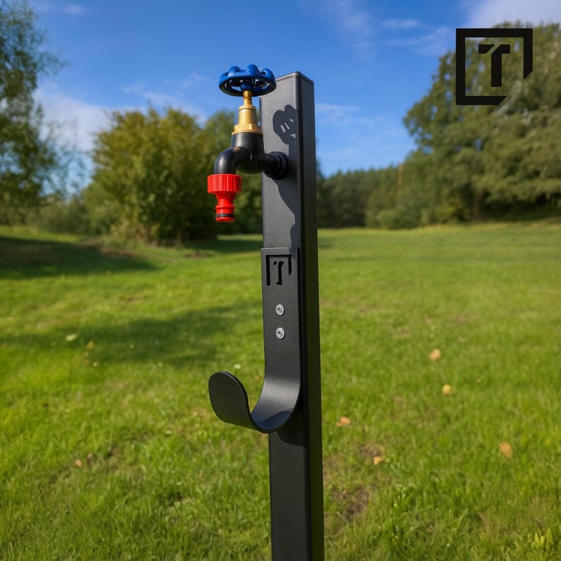 Industrial Garden Tap Stand With Hose Holder: Loft Style Metal Faucet ...