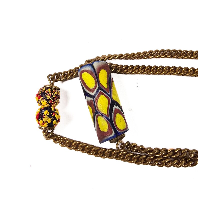 Vintage Millefiori Glass Bead Long Chain Necklace Bronze - 62 ...