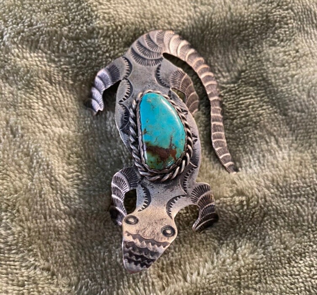 Authentic Vintage Southwestern Native American Turquoise Brooch, Silver ...