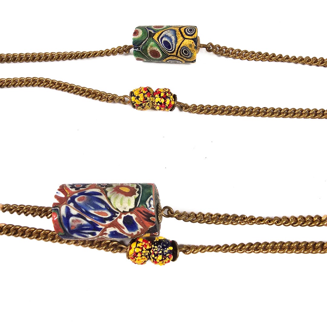 Vintage Millefiori Glass Bead Long Chain Necklace Bronze - 62 ...