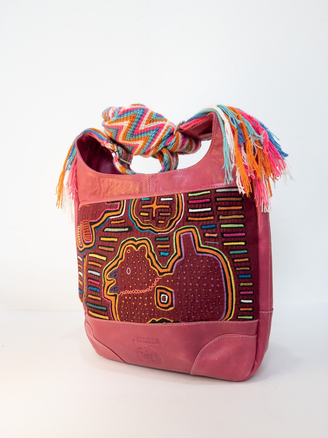 Authentic Colombian Leather Wayuu Bag With Mola Design - Etsy