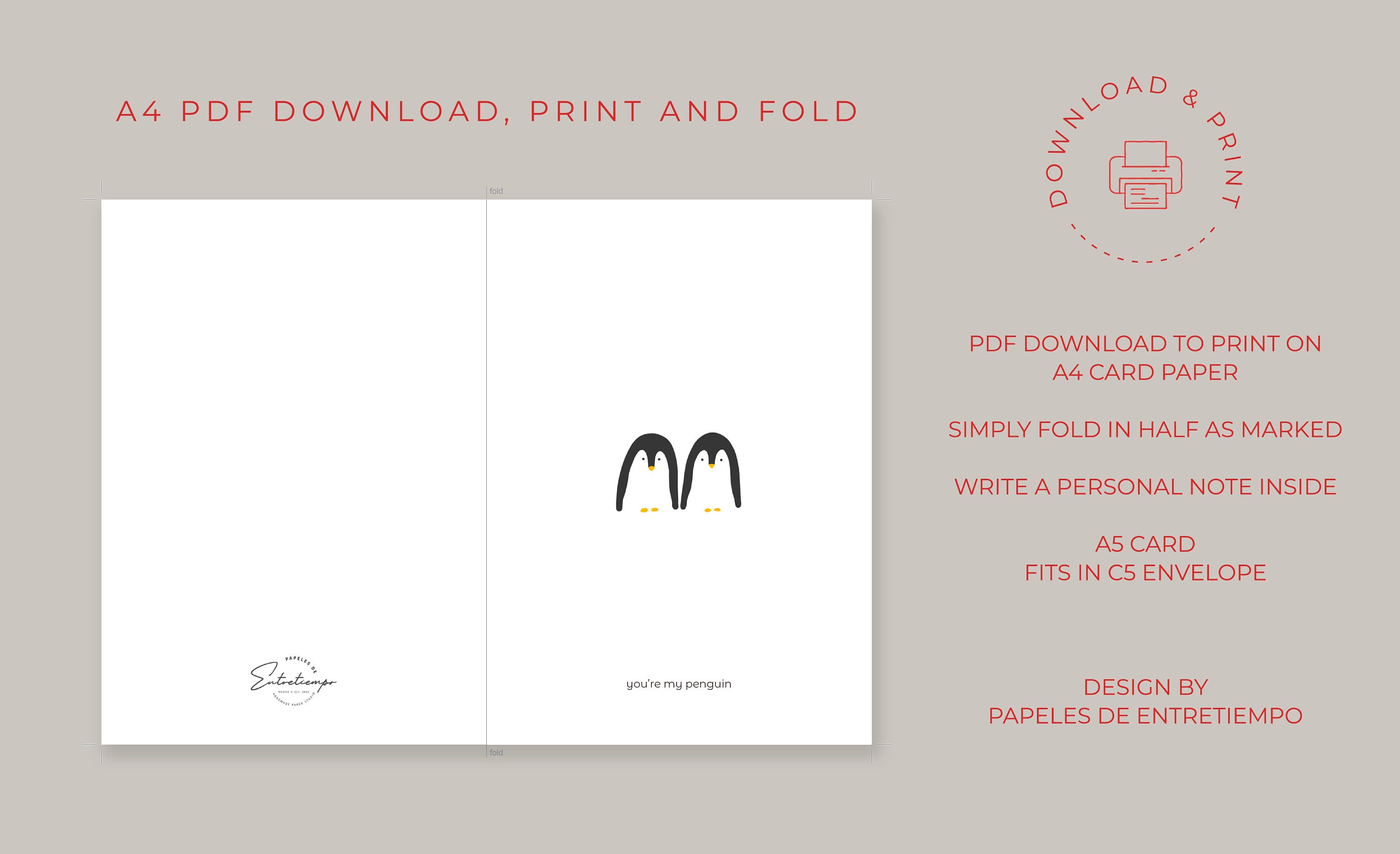Penguins Printable Card / Instant Download PDF / Card Template ...
