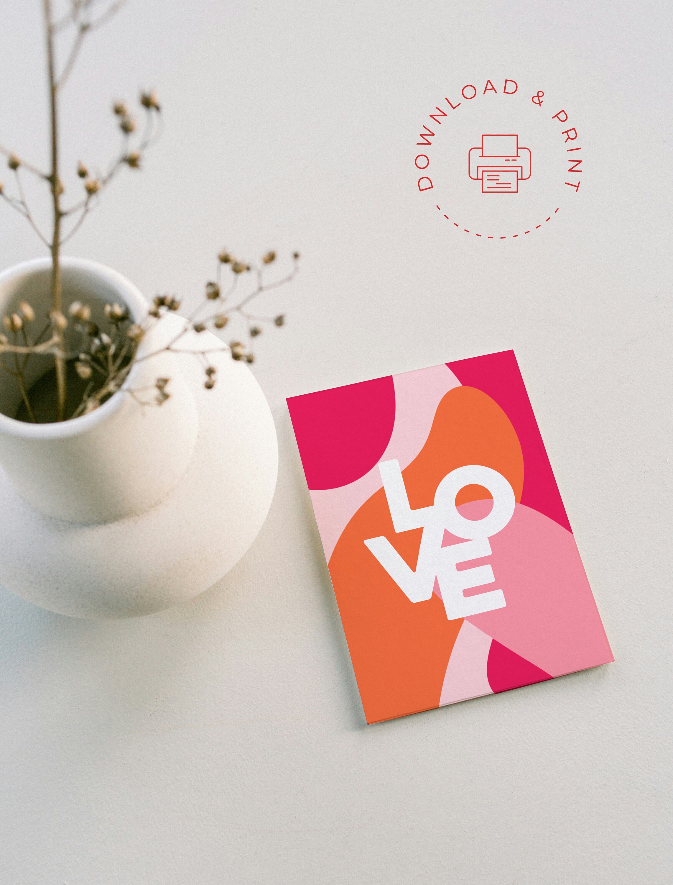 2x1 LOVE Printable Card / Instant Download PDF / Card Template - Pink ...