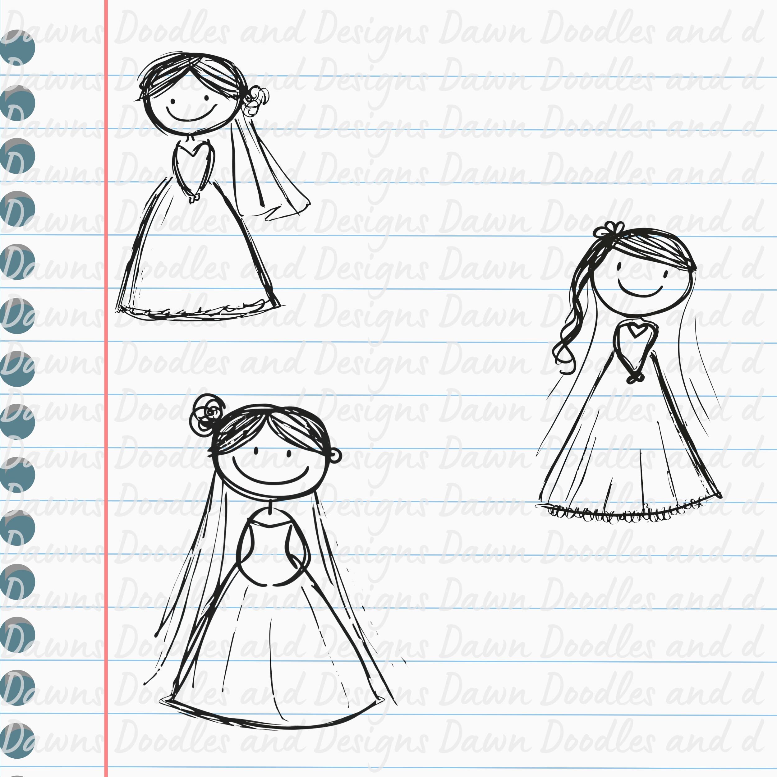 Whimsical Bride Doodle Bundle ~ Wedding Clip Art ~ DIY Wedding~ Wedding ...