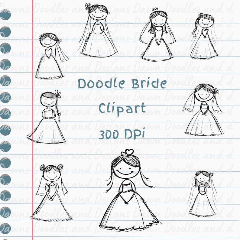 Whimsical Bride Doodle Bundle ~ Wedding Clip Art ~ DIY Wedding~ Wedding ...