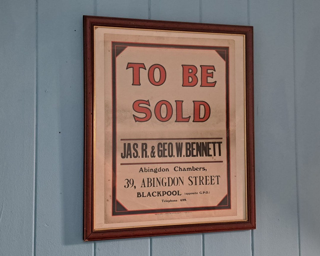 Sign Poster Vintage 1940s 'TO BE SOLD' Auction Signage Blackpool ...
