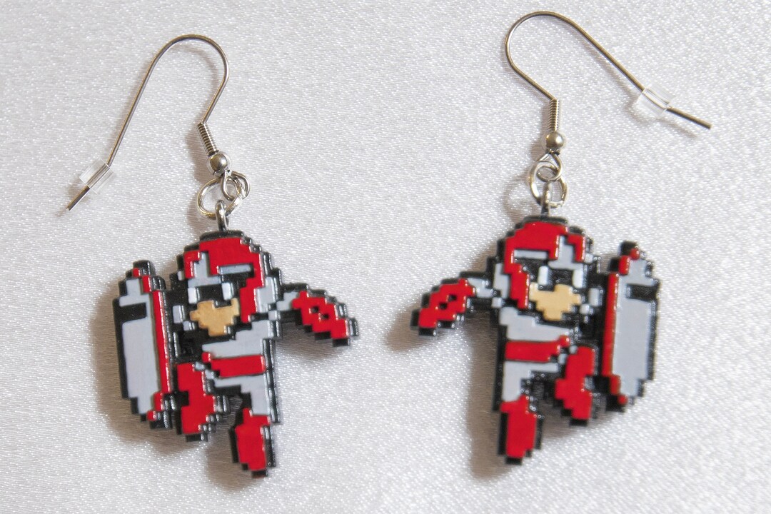 8-bit Proto-man Dangle Earrings | 3D Printed | Hand Painted - Etsy