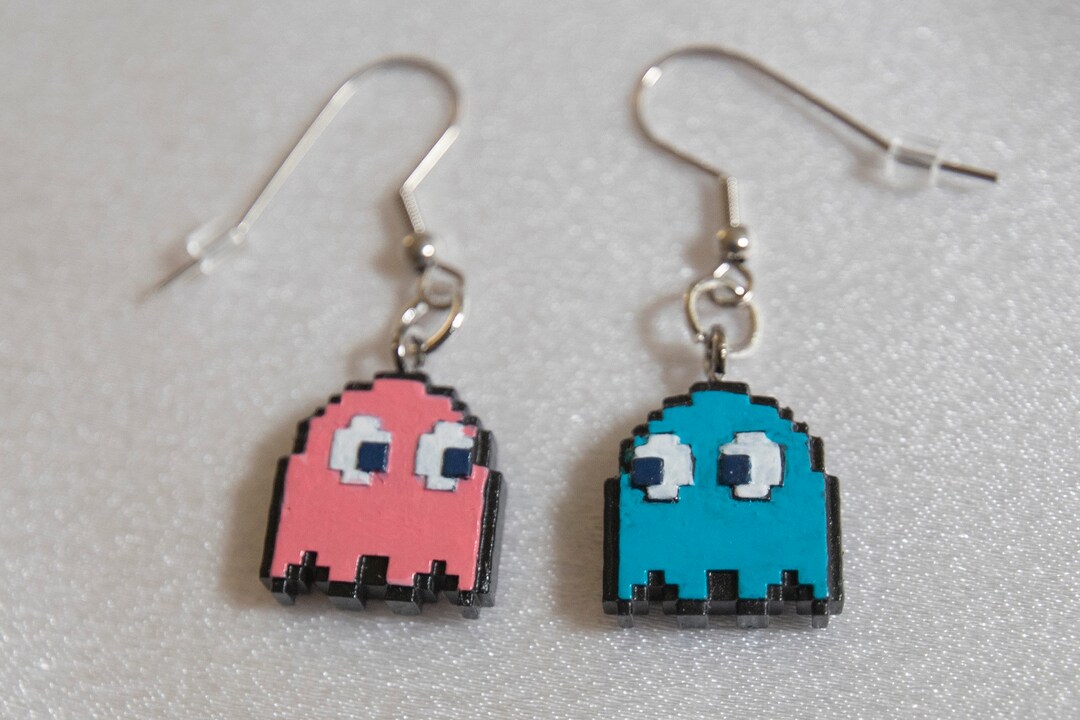 8-bit Pinky & Inky Dangle Earrings | 3D Printed | Hand Painted - Etsy