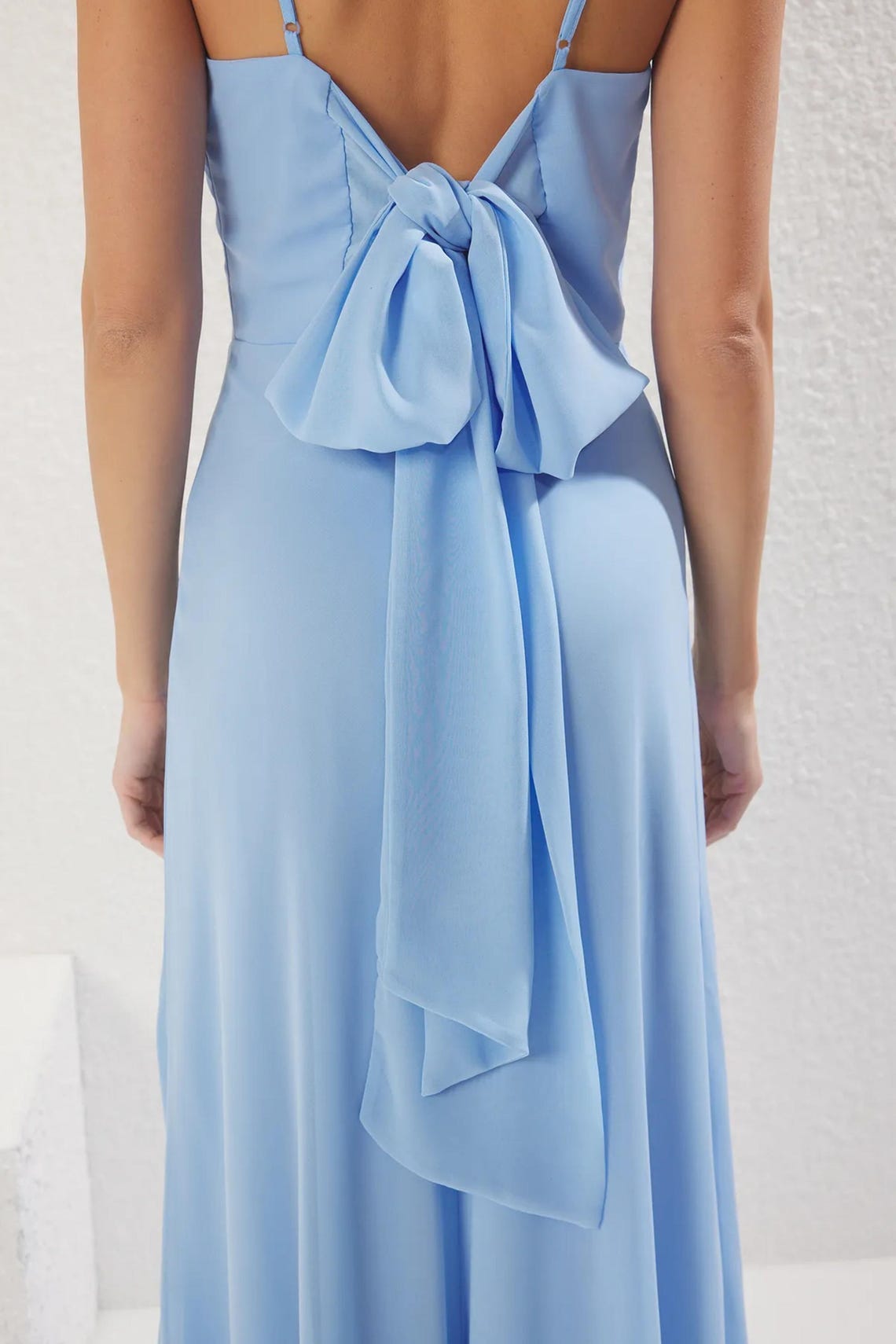 Light Blue A-line Dress With Bow Detail, Sleeveless, Lined, Elegant ...