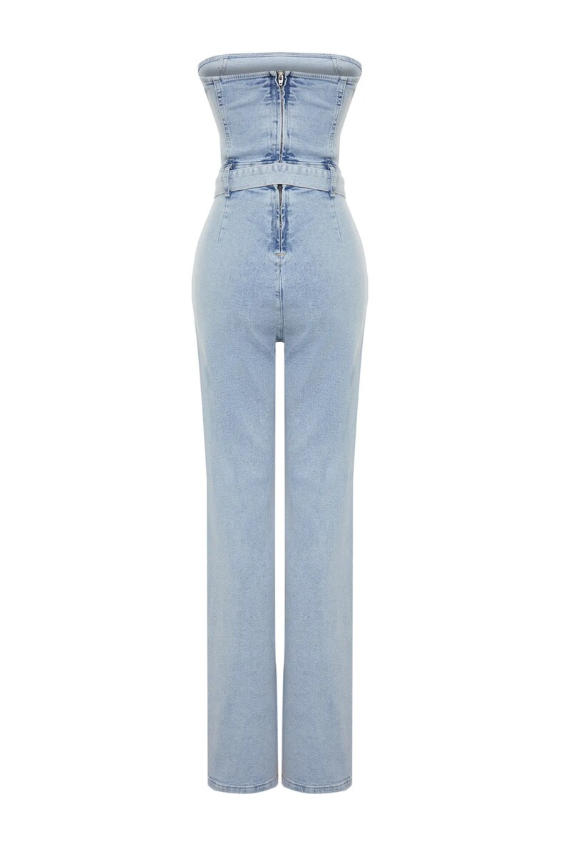 Strapless Denim Black Long Detailed Jean Jumpsuit Full Leg Length ...