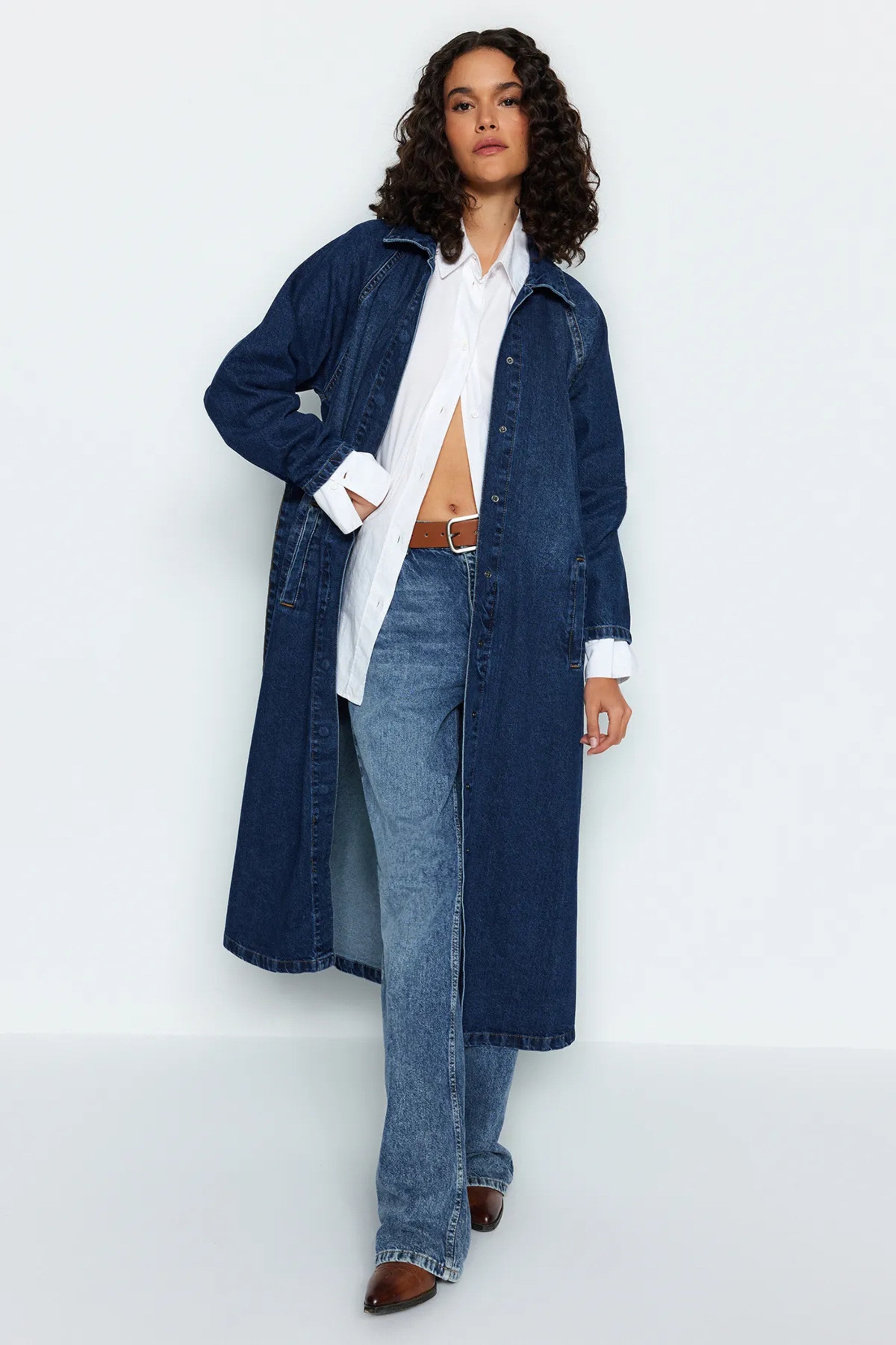 Denim Blue Women Trench Coat, Classy Long Trench Coat, Spring Long ...