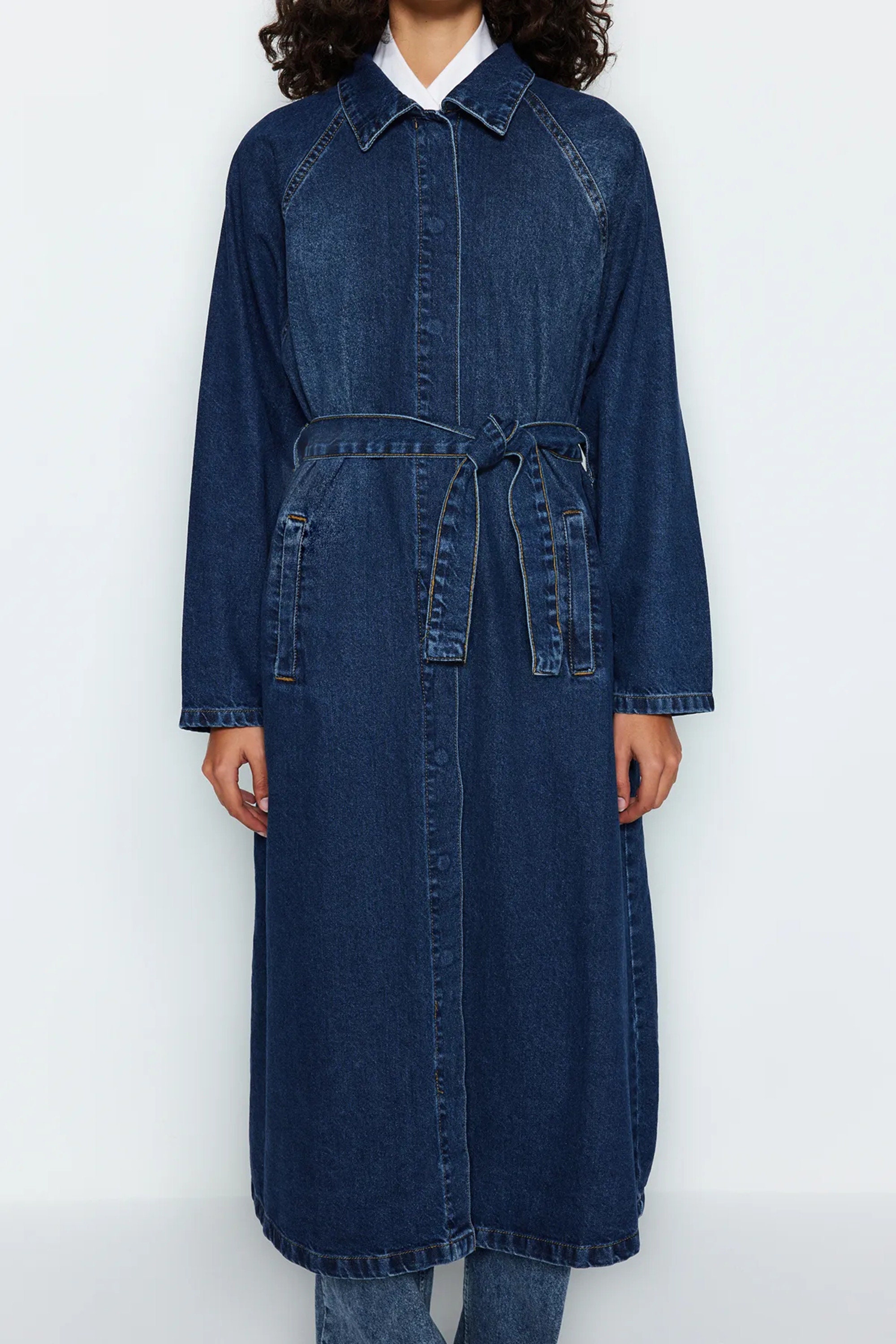 Denim Blue Women Trench Coat, Classy Long Trench Coat, Spring Long ...