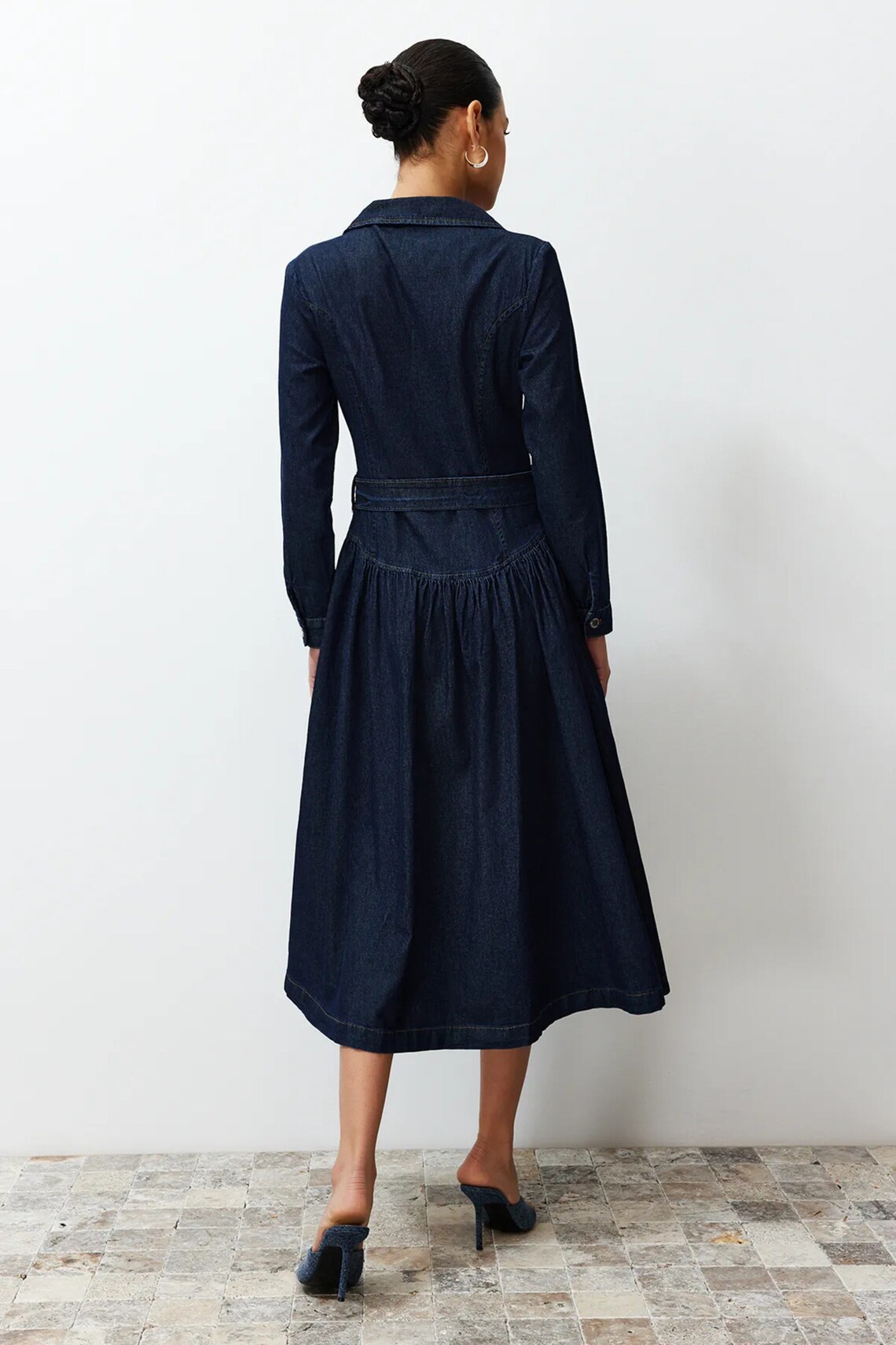 Stylish Belted Blue Jean Maxi Dress Trendy Belted Jean Dress Mid-sleeve ...