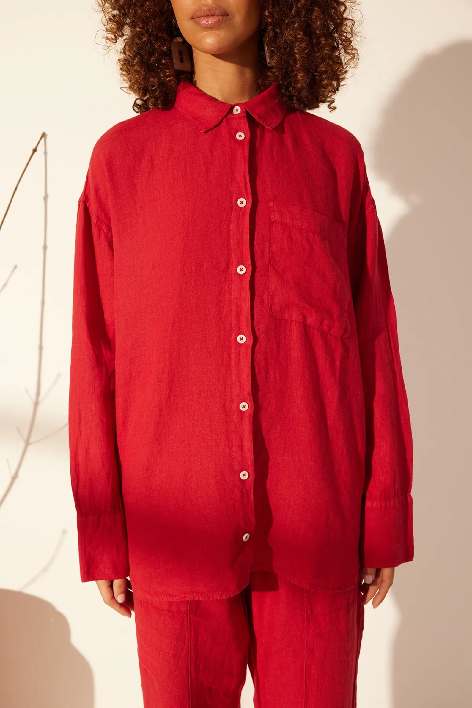 Red Linen Oversized Shirt| Long Sleeves Linen Tops| Casual Cotton Shirt ...