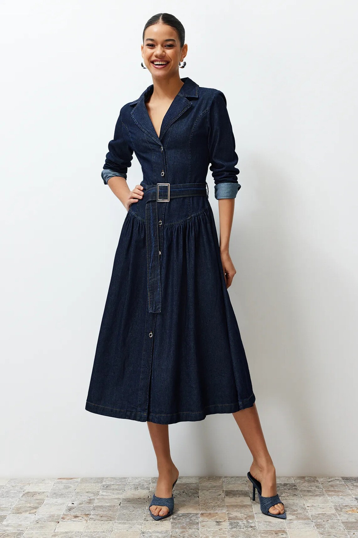 Stylish Belted Blue Jean Maxi Dress | Trendy Belted Jean Dress | Mid ...