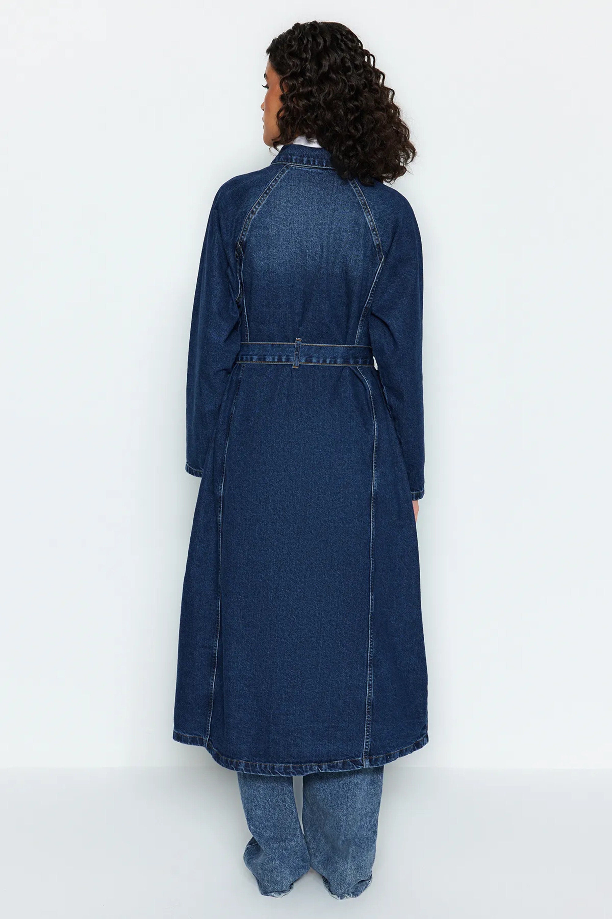 Denim Blue Women Trench Coat, Classy Long Trench Coat, Spring Long ...