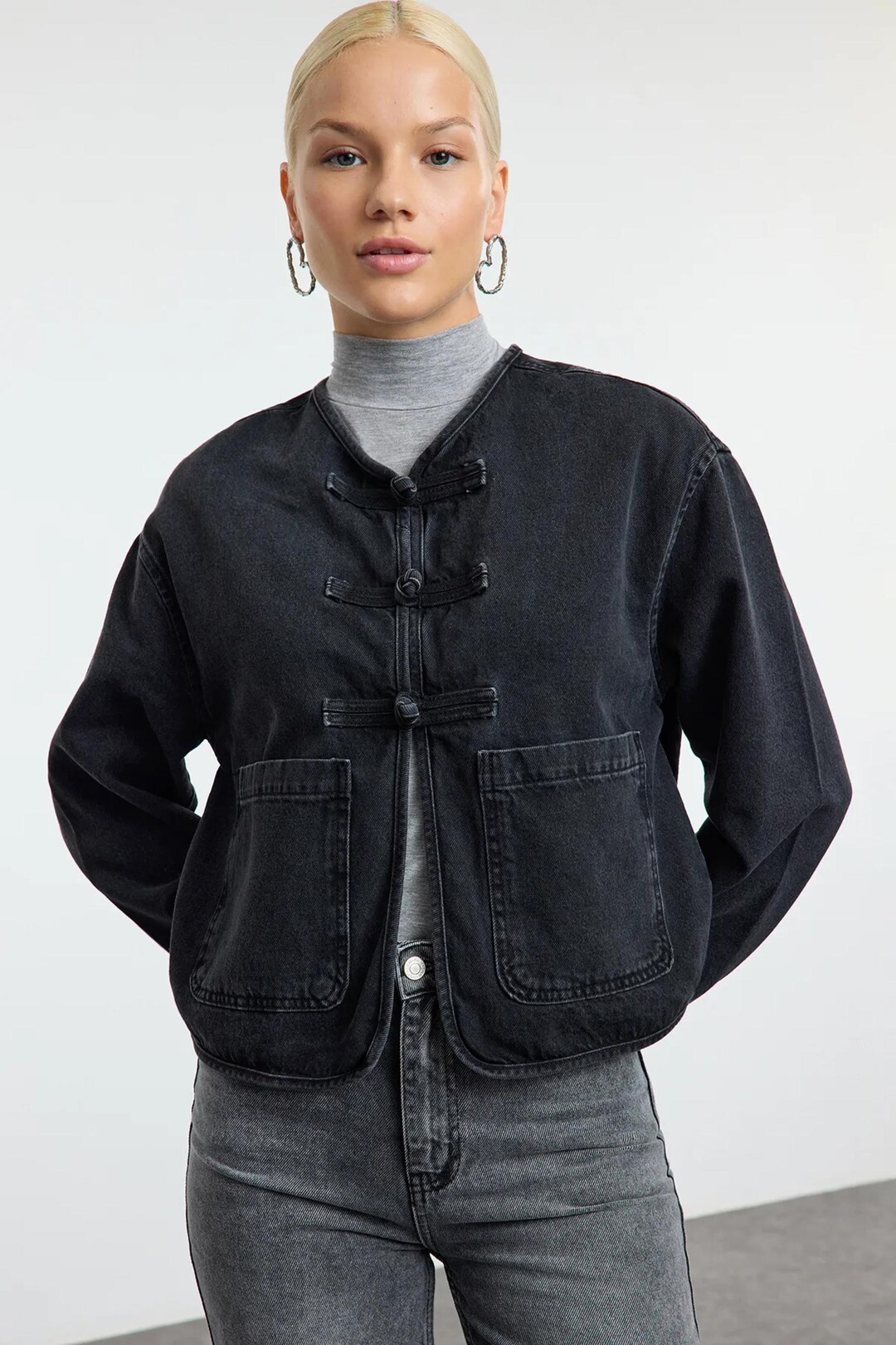 Oversized Denim Jacket, Denim Jacket With Toggle Closures, Pocketed ...
