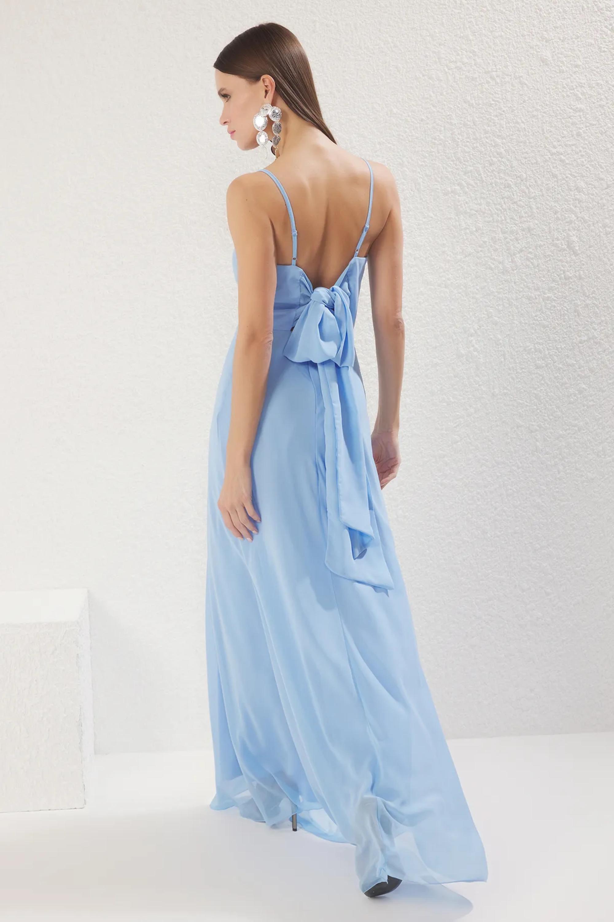 Light Blue A-line Dress With Bow Detail, Sleeveless, Lined, Elegant ...