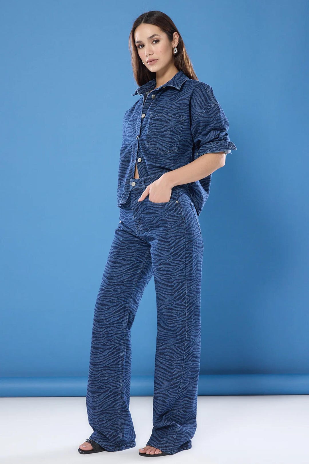 Dark Blue Zebra Print Wide Leg Jeans: High Waist Denim - Etsy