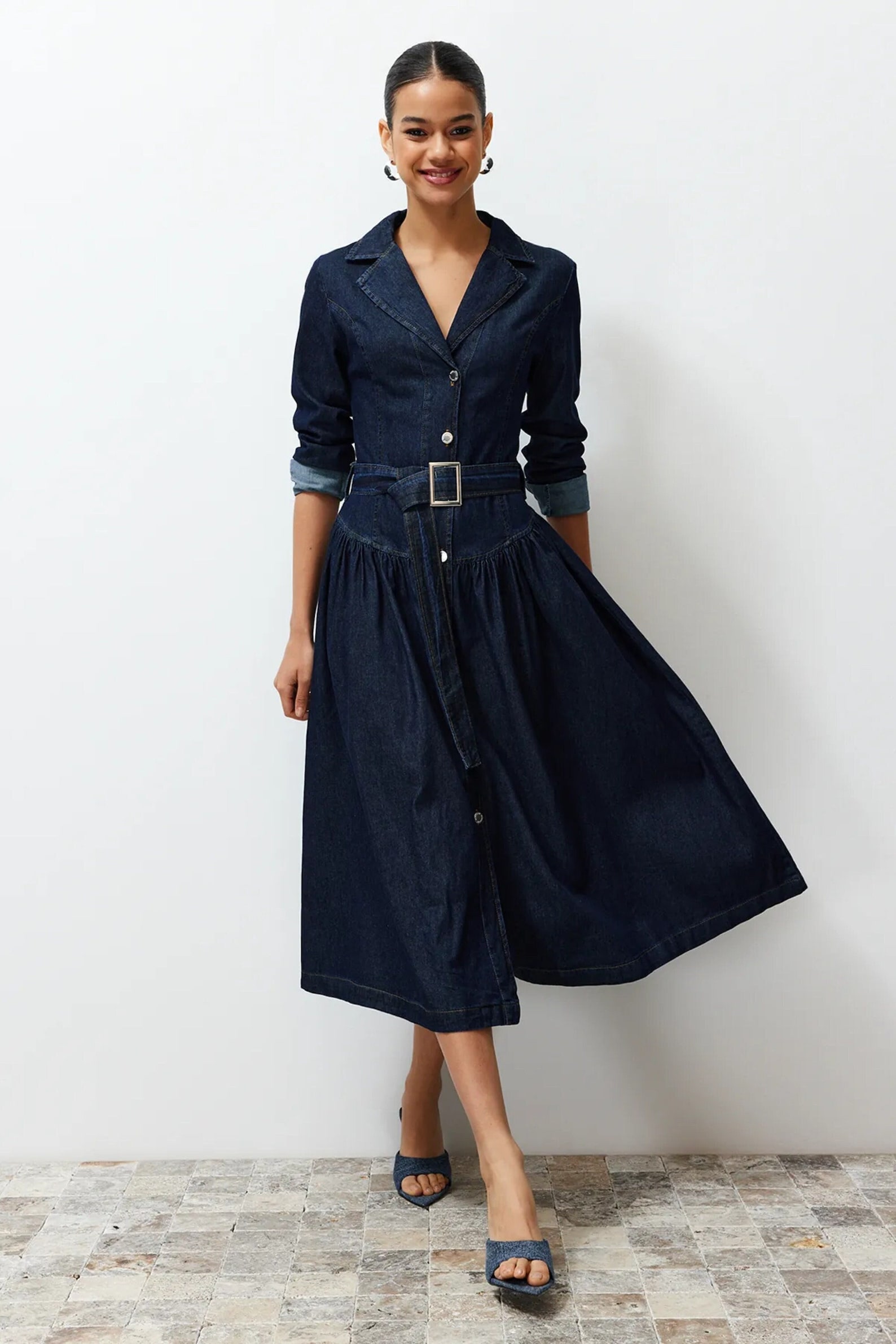Stylish Belted Blue Jean Maxi Dress | Trendy Belted Jean Dress | Mid ...