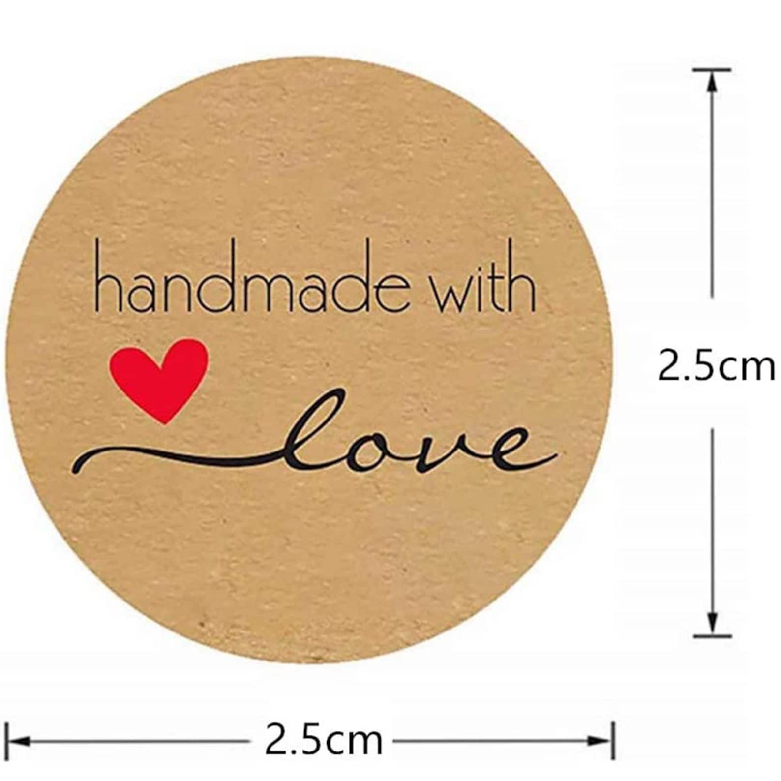 Round Handmade With Love Gift Tag Label Stickers Brown or - Etsy