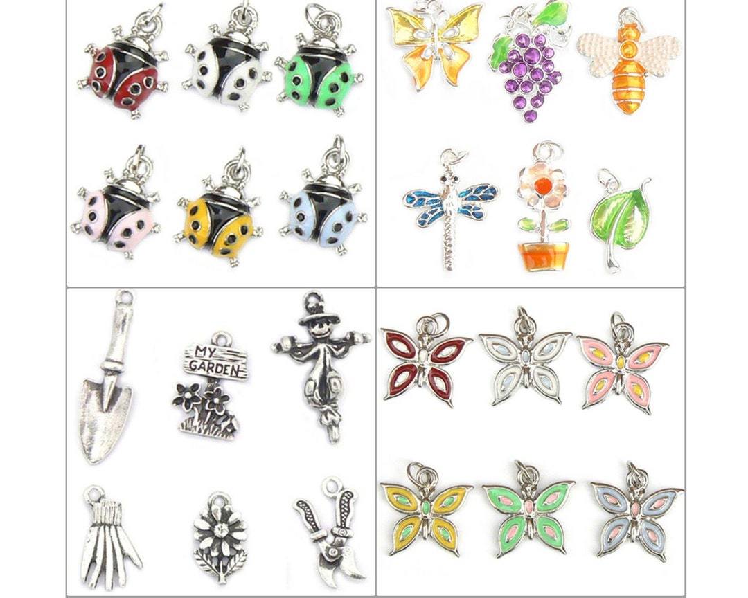 Garden, Butterfly, Ladybird Charms - Enamel and Silver Plated - 4 ...