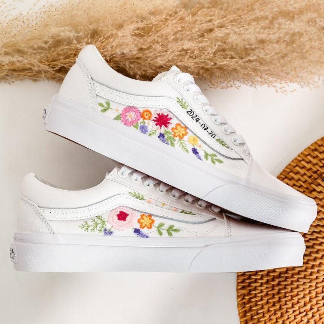 Custom Wedding Vans for Bride, Wedding Flowers Embroidered Shoes ...