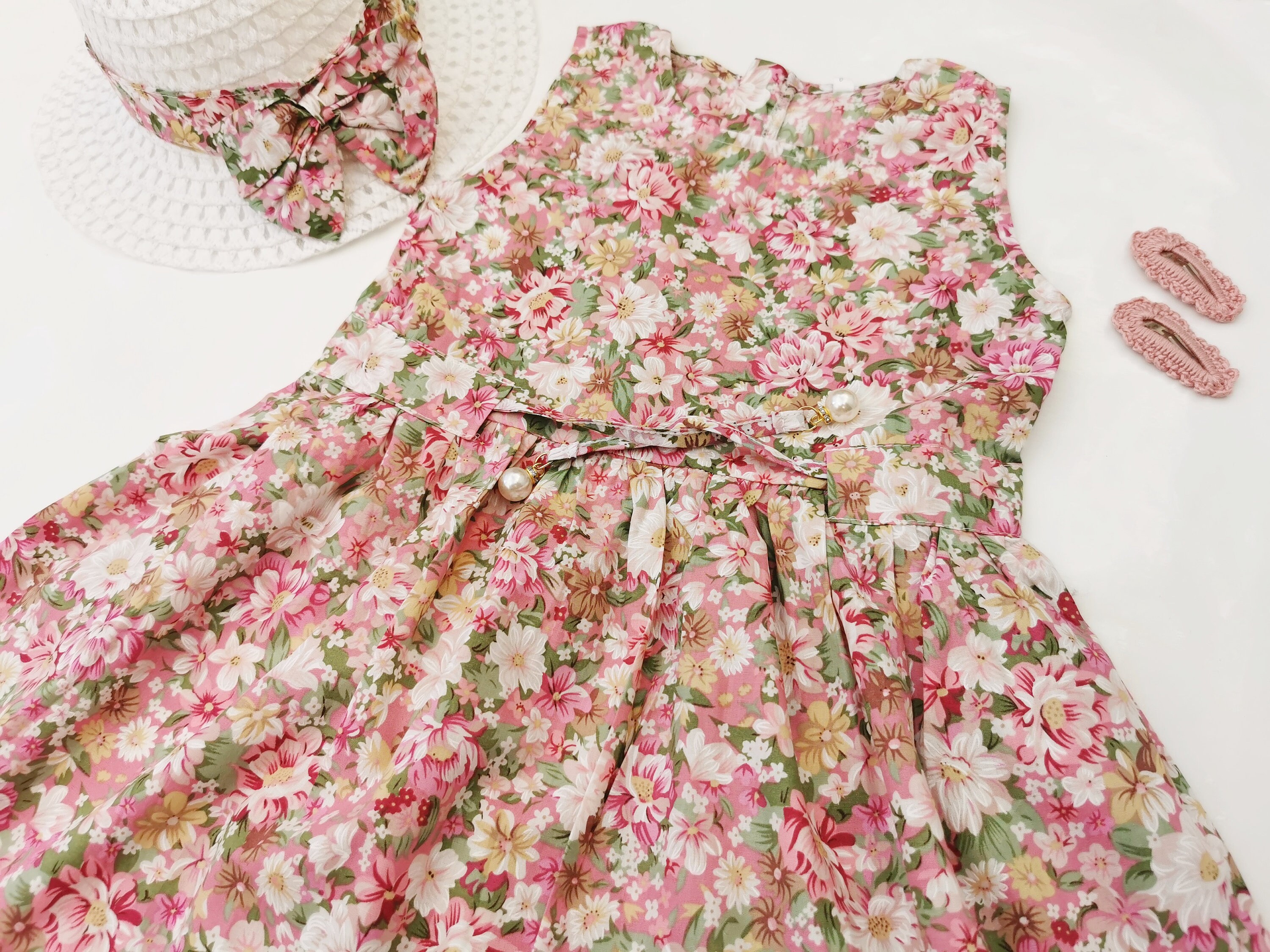 Girls Summer Tea Dress With Matching Sun Hat Birthday Dress - Etsy UK