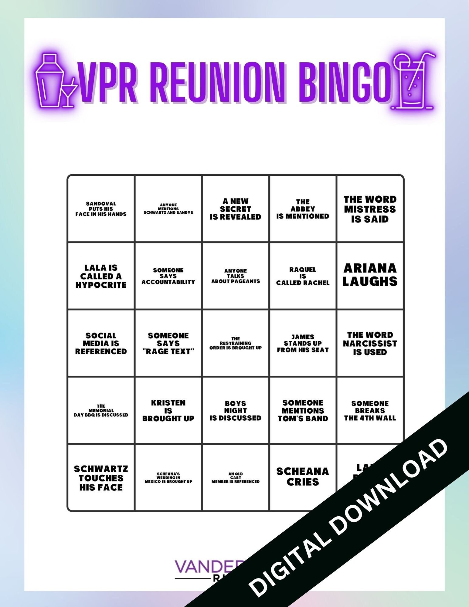 Vanderpump Rules Reunion Watch Party Game Bingo - Etsy