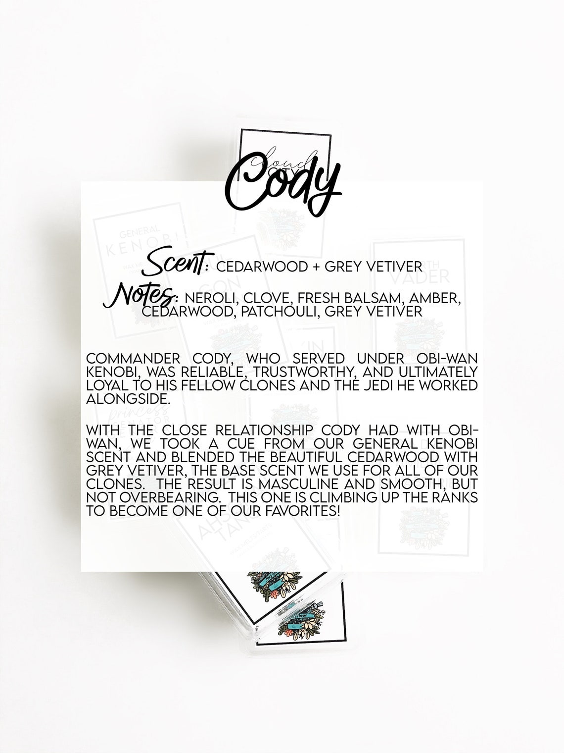 WAX MELT Cody 2.5 Oz Cedarwood Grey Vetiver | Etsy