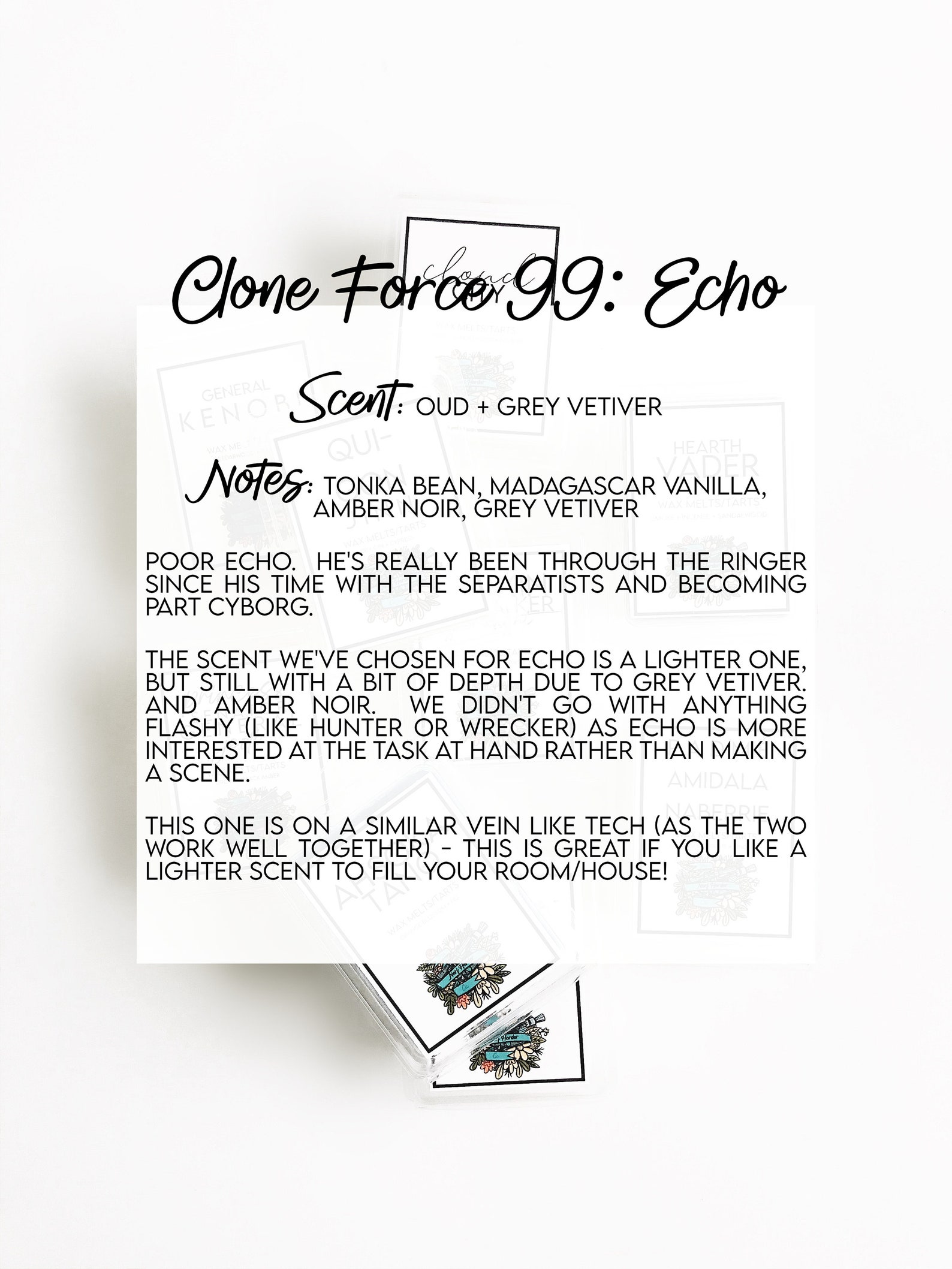 WAX MELT Clone Force 99: Echo 2.5 Oz Amber Noir Grey - Etsy