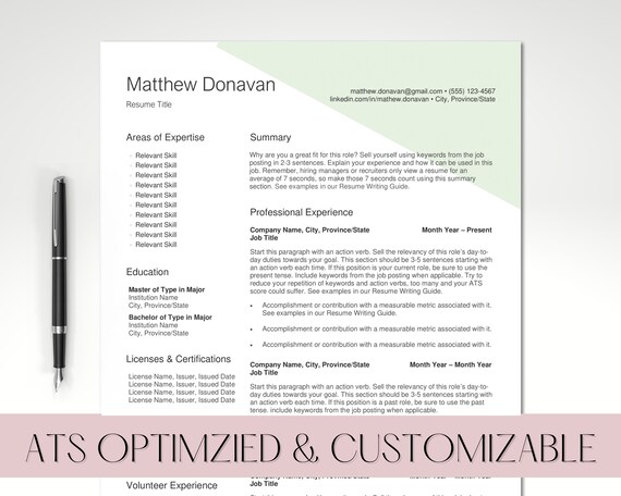 ATS Resume Template Instant Download Resume Modern One and - Etsy