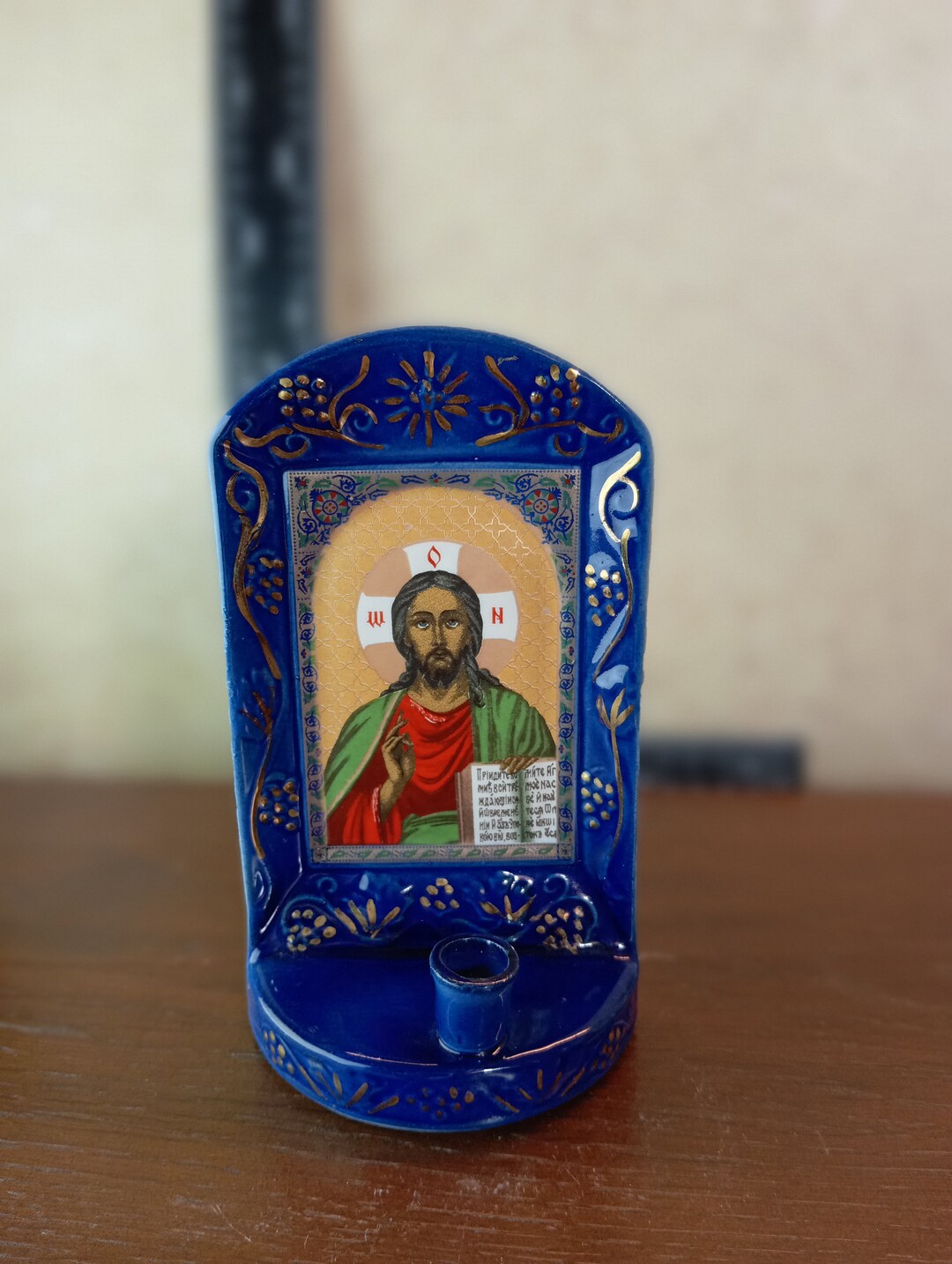 Orthodox Icon Altar Candlestick With Jesus Christ Hand Made Art ...